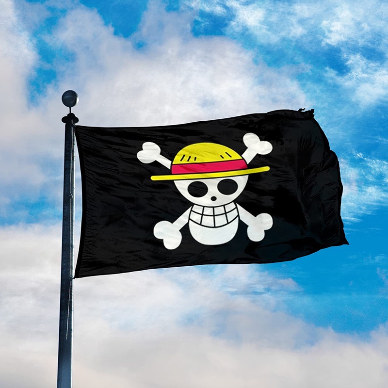 90x150cm One Piece Skeleton Flag Luffy Straw Hat Halloween Party Home ...