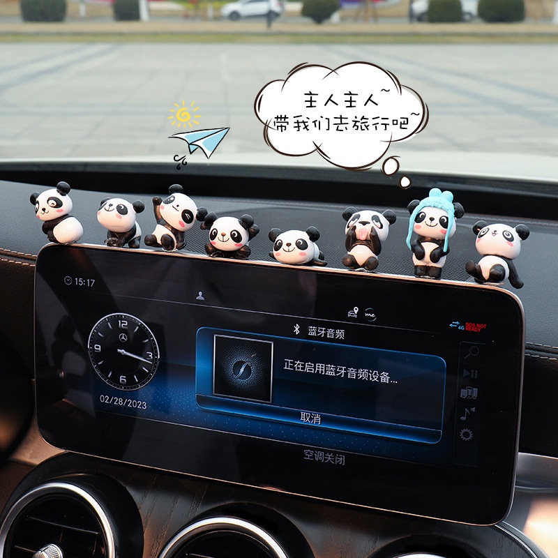 Set 0f 8 Mini Panda Dashboard Decorations Cute Vinyl Panda Dolls for ...