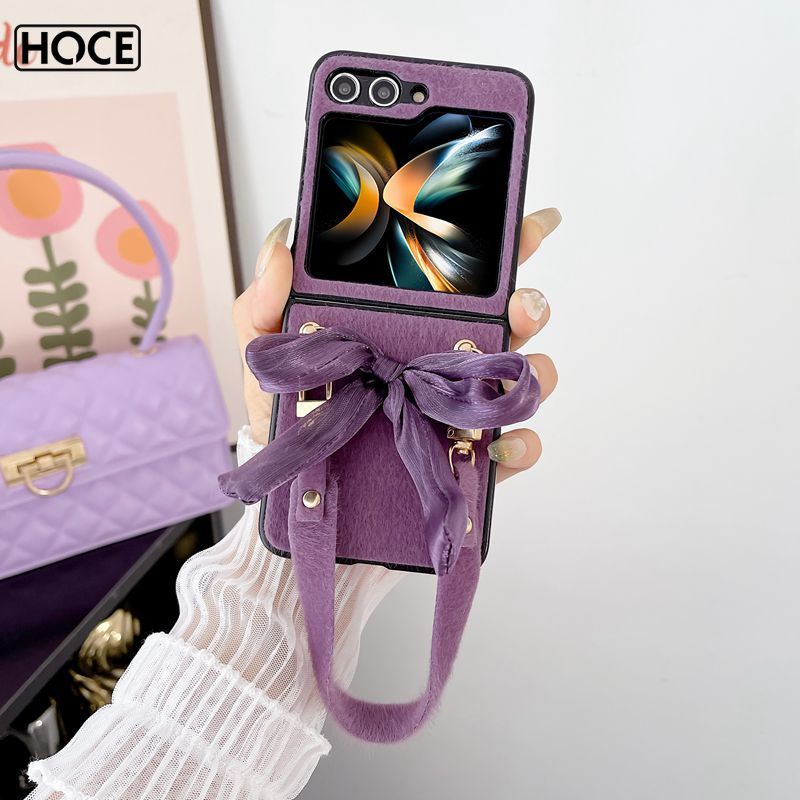 HOCE ZFlip5 Mink plush Ribbon Bow Phone Case for Samsung Galaxy Z Flip ...