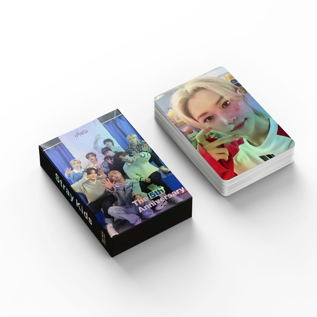 55pcs STRAY KIDS Holographic Laser Lomo cards 5th Anniversary MAXIDENT ...