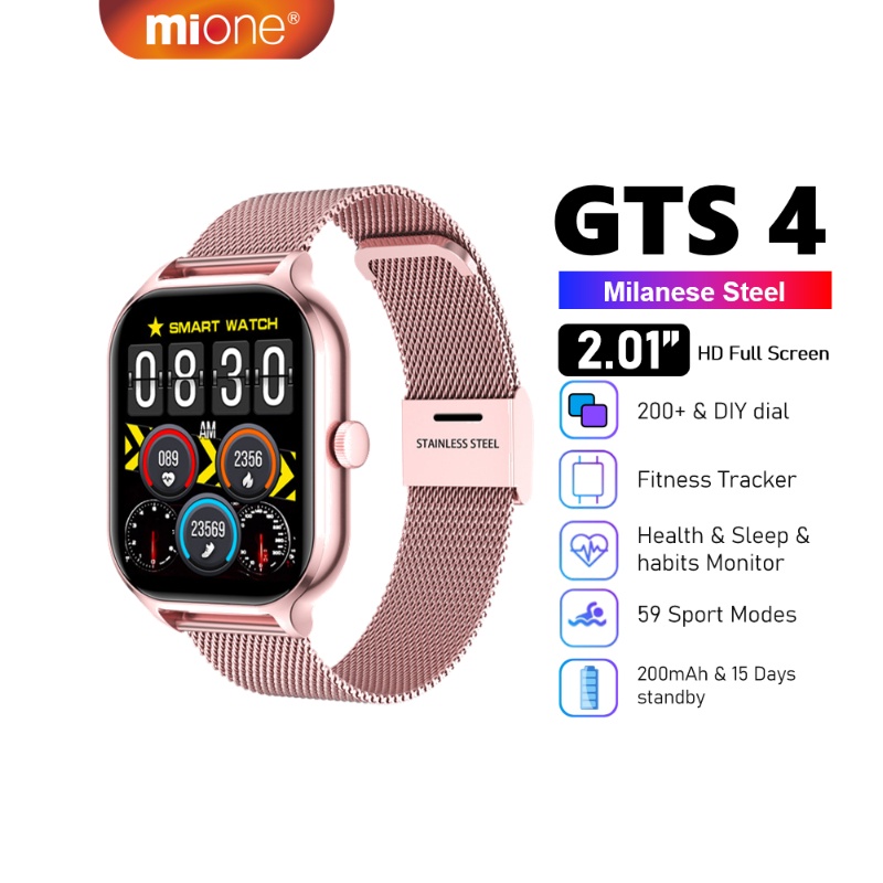 MIONE GTS4 Smart Watch 2.01 Inch HD Full Touch Metal Strap Heart Rate ...