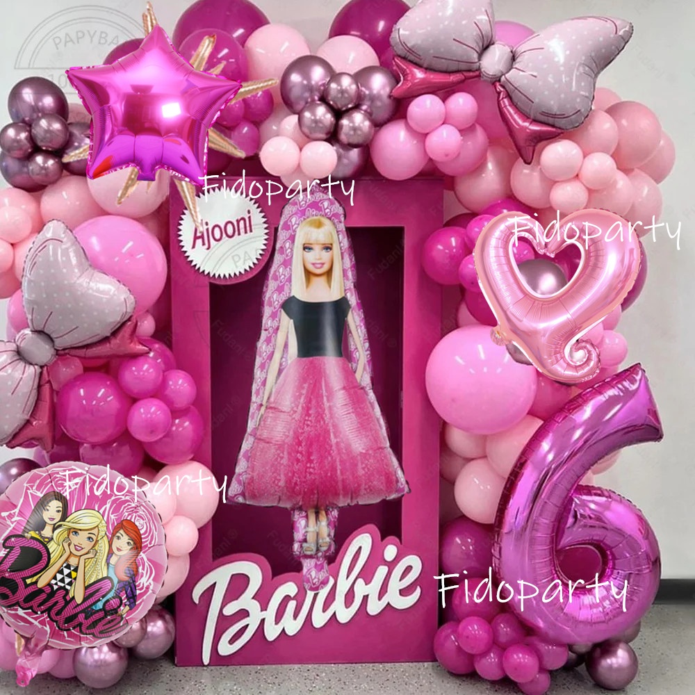 Barbie Balloons Party Decorations Pink Bow Style Pink Rose Red Latex ...