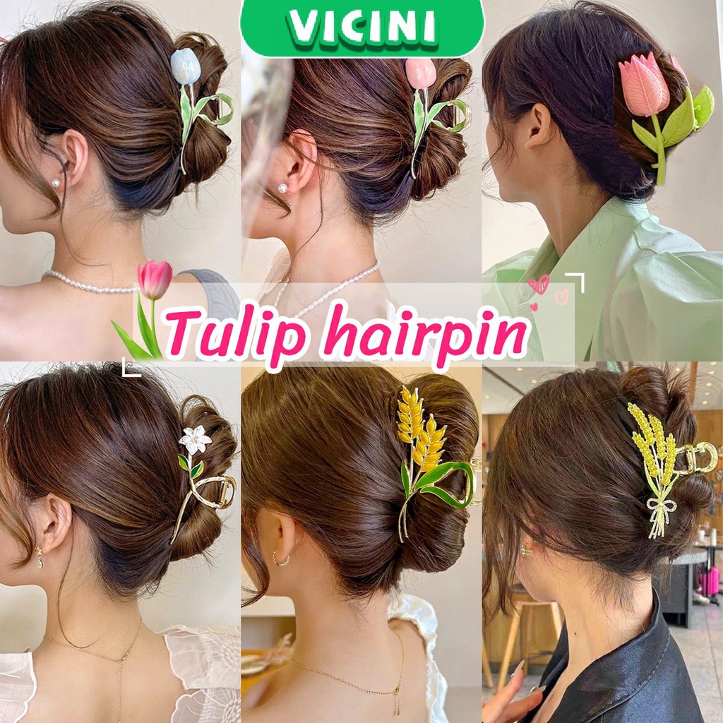 Tulip Flower Hair Claw Clip Elegant Hair Clamp Fashion Alloy Hairclip ...