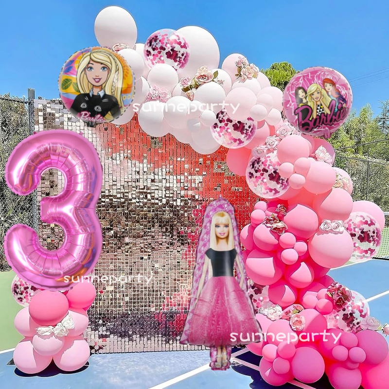 Barbie Doll Theme Balloons 32inch Number Balloon Garland Pink White ...