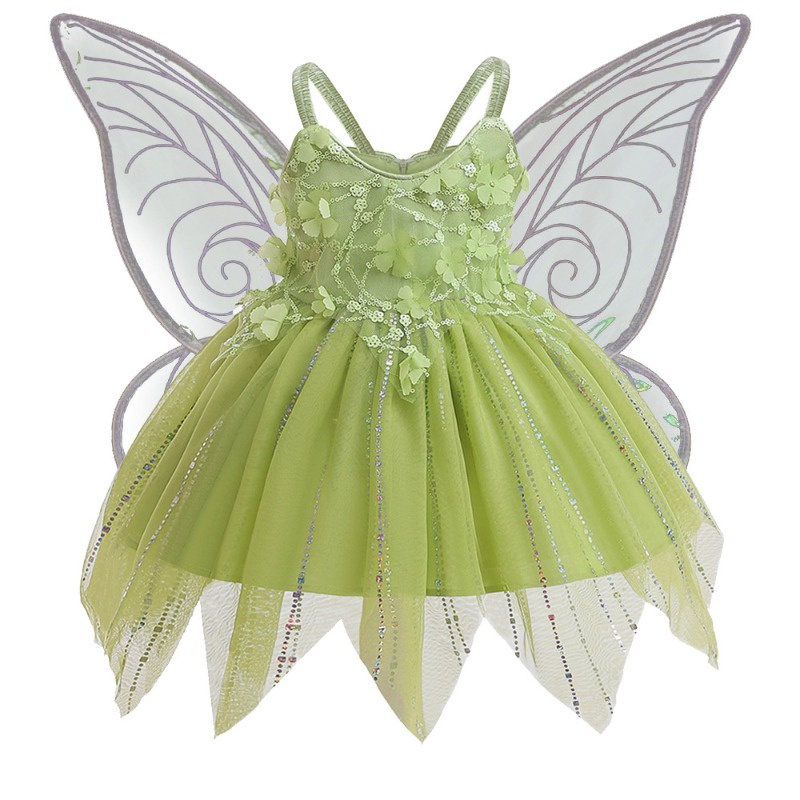 Kids Girls Green Tinker Bell Dress for Fairy Elf Cosplay Costume ...