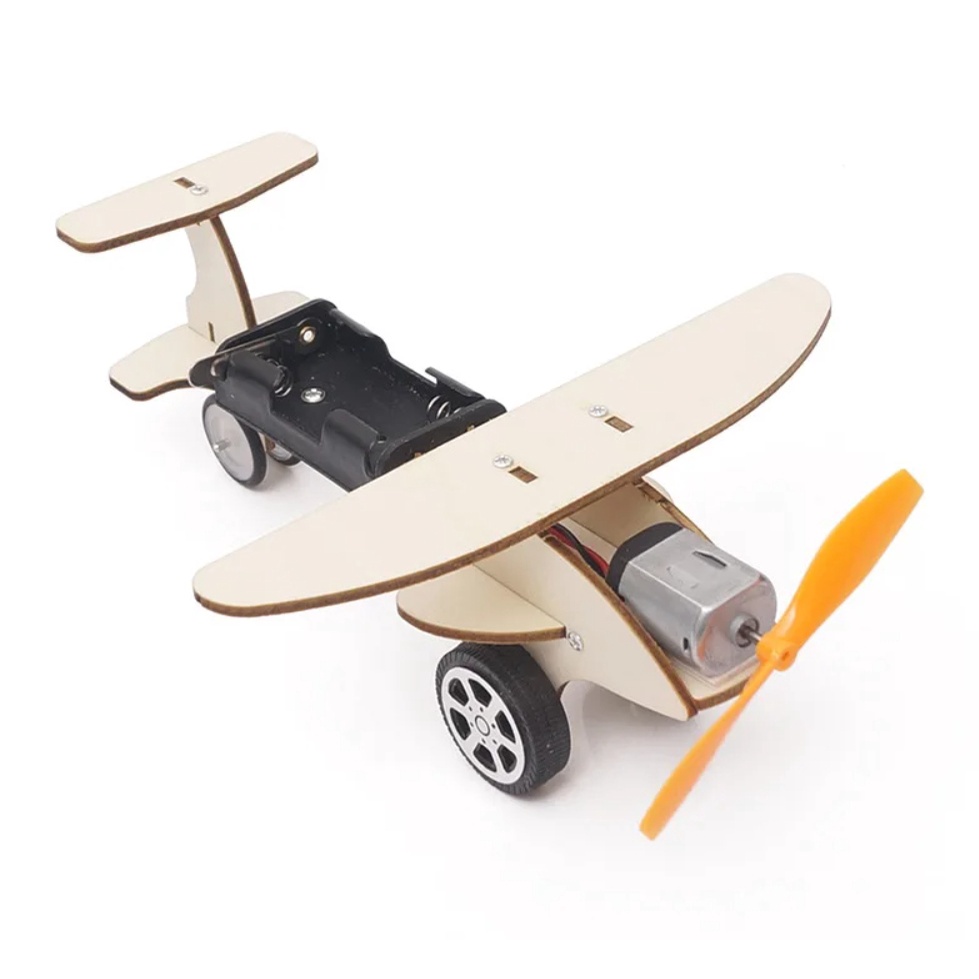 DIY Electric Power Glide wind Plane Car Model Kit STEM Wooden Airplane ...