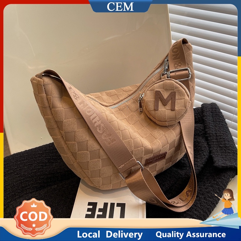 【COD】Canvas large-capacity bag women's new wide-band messenger bag ...
