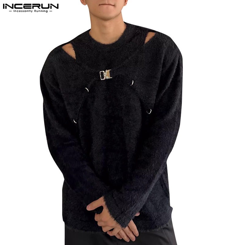 INCERUN Men's Off Shoulder Deconstructed Design Plush Sweater | Shopee ...
