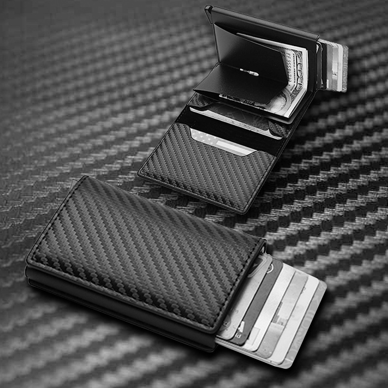 RFID Carbon Fiber Anti-Theft Card Automatic Pop-Up Men's Card Holder ...