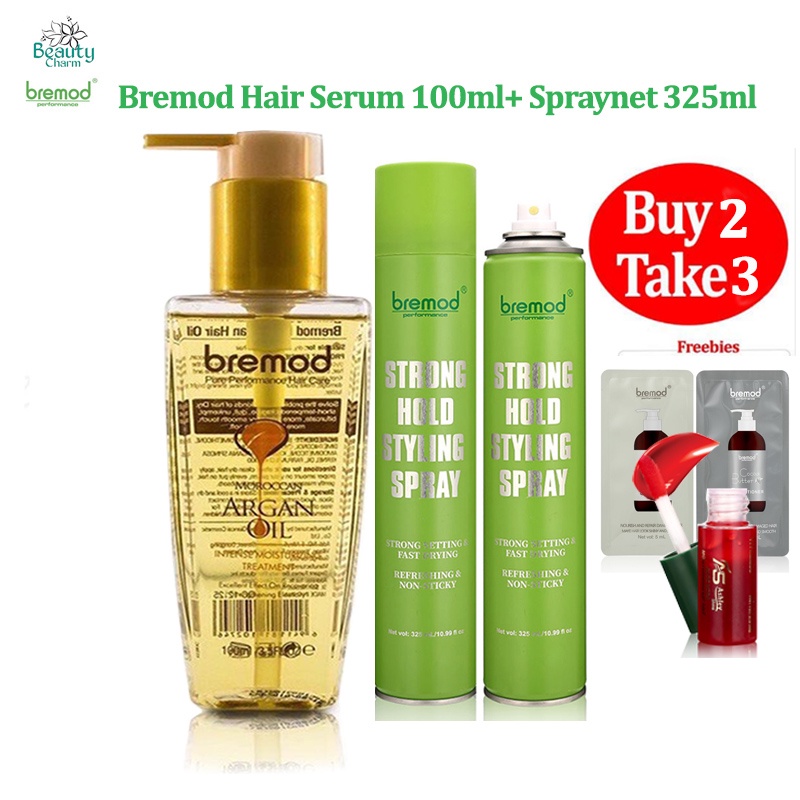 Bremod Hair Serum 100ml Moroccan Argan Oil 325ml Hair Spraynet Strong ...
