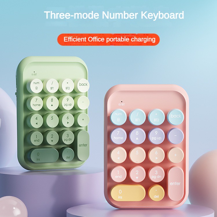 BOW Three-mode Wireless Bluetooth numeric keypad Mouse Gradient Pink Matcha Green External ...