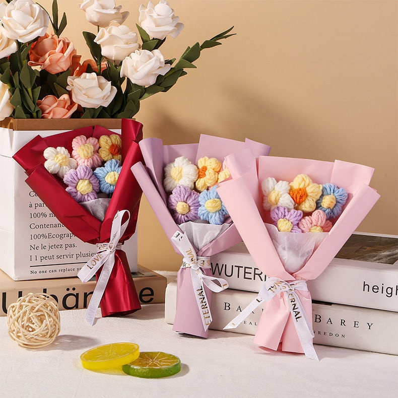 Knitted Puff Flower Creative Mini Knitted Flower Gift Valentine's Day ...