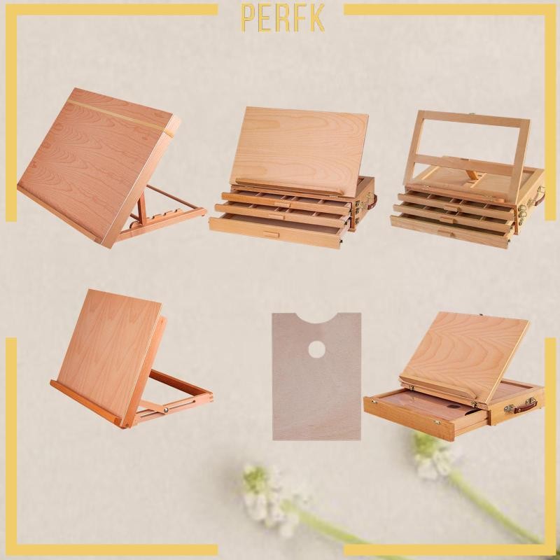 [Perfk] Wooden Desk Easel Desk Top Easel with Art Supply Storage Drawer ...