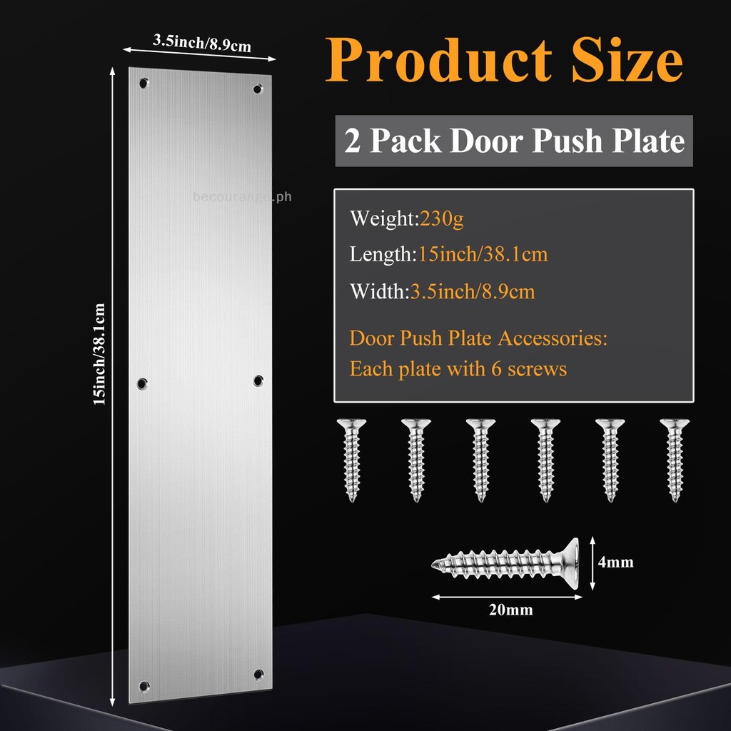 [COU] 2 Pcs Push Door Plate 15x3.5" Stainless Steel Door Push Plate ...