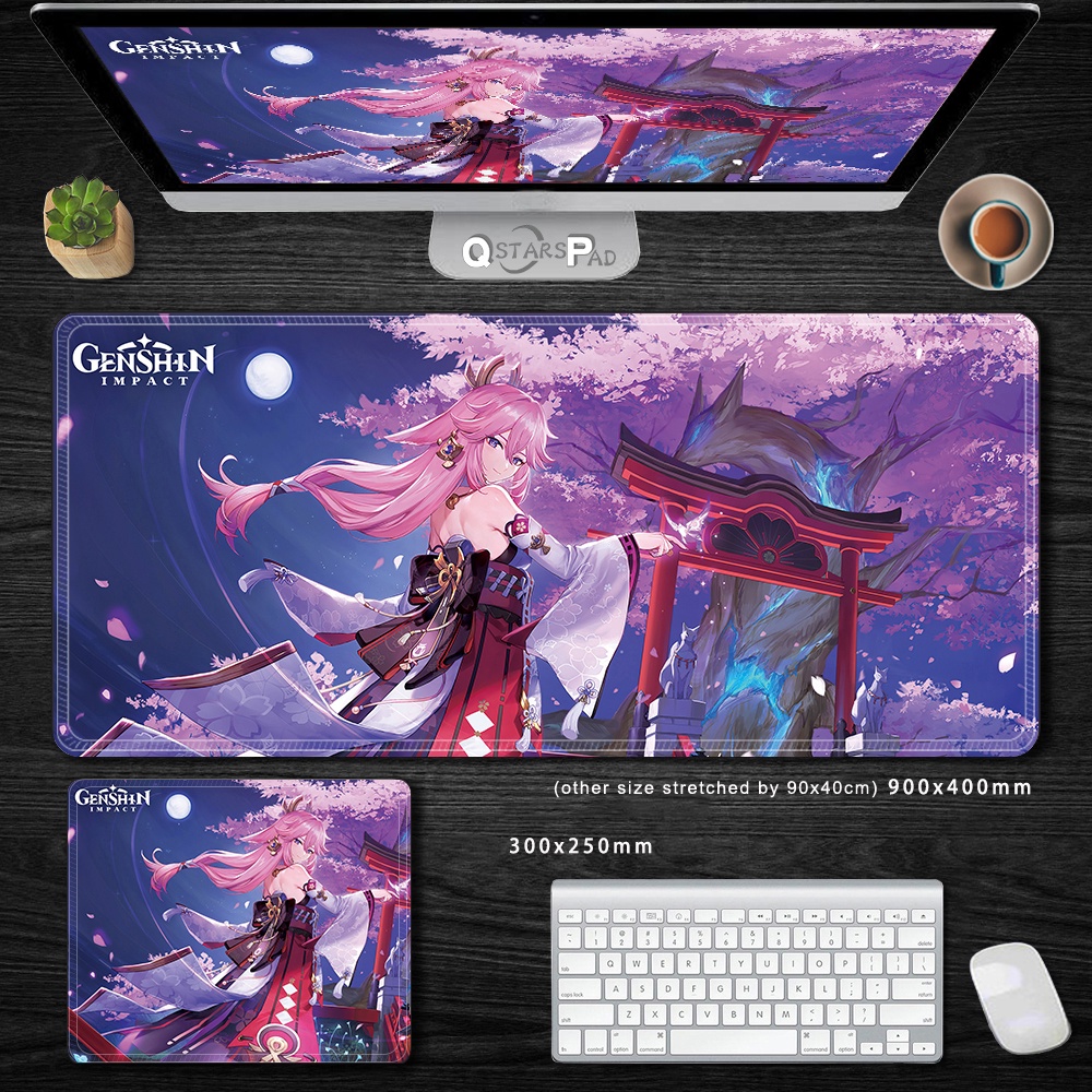 Genshin Impact Yae Miko Mouse Pad Large Pc Gamer Cabinet Keyboard Table ...
