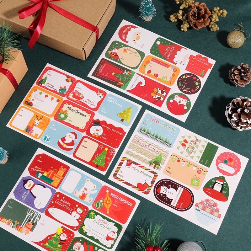 144Pcs Rectangle Merry Christmas Label Stickers for Card Gift Package ...