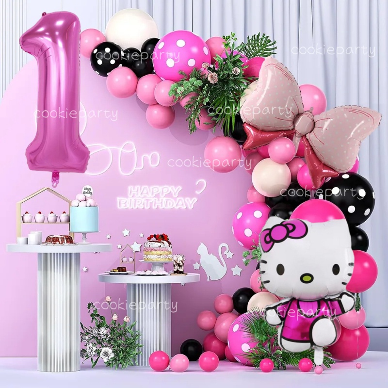 53pcs Hello Kitty Garland Arch Kit 1-9th Number Foil Balloons Birthday ...