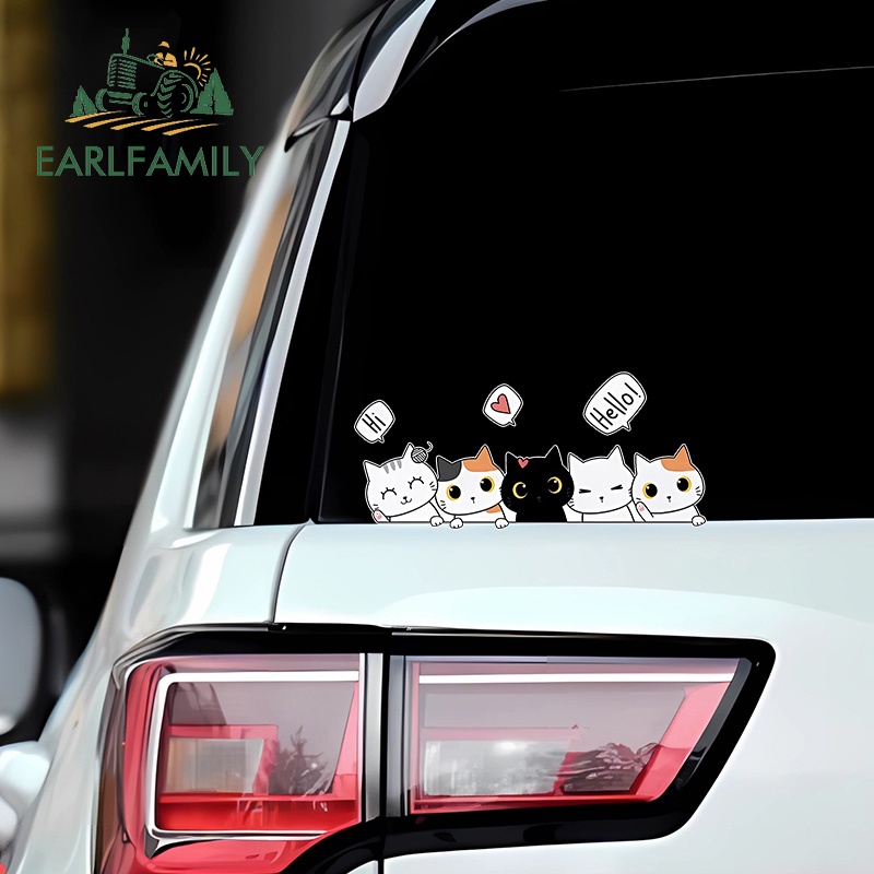 EARLFAMILY 13cm Cute Cat Car Sticker for Car Body Motorcycle Notebook ...