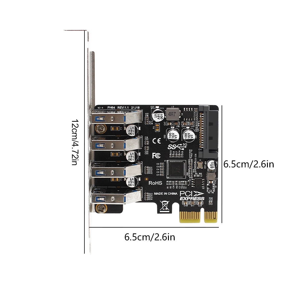 4 Port PCIe USB 3.0 HUB Adapter USB3 PCIe Controller Converter 5Gbps ...