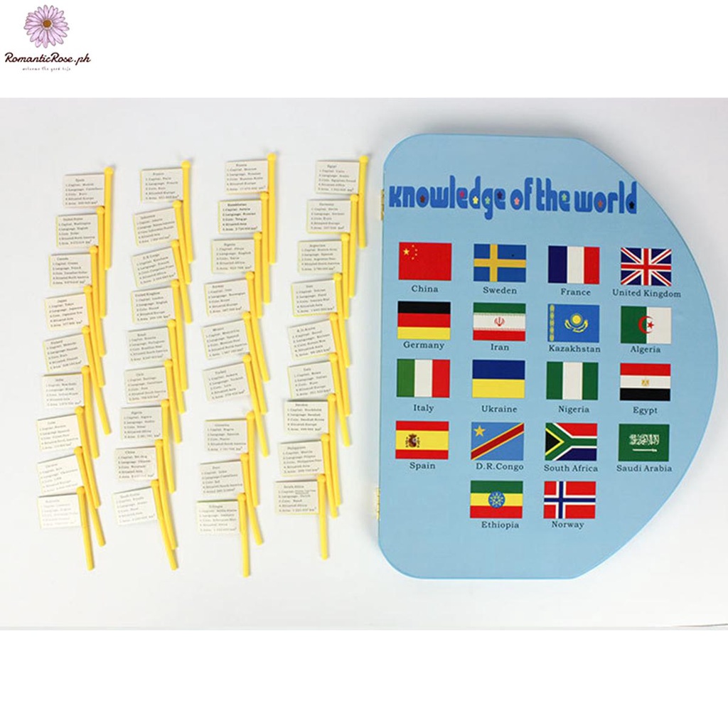 3D Wooden World Map Flag Matching Puzzle Geography Toy Foldable World Geography Board with 30 ...