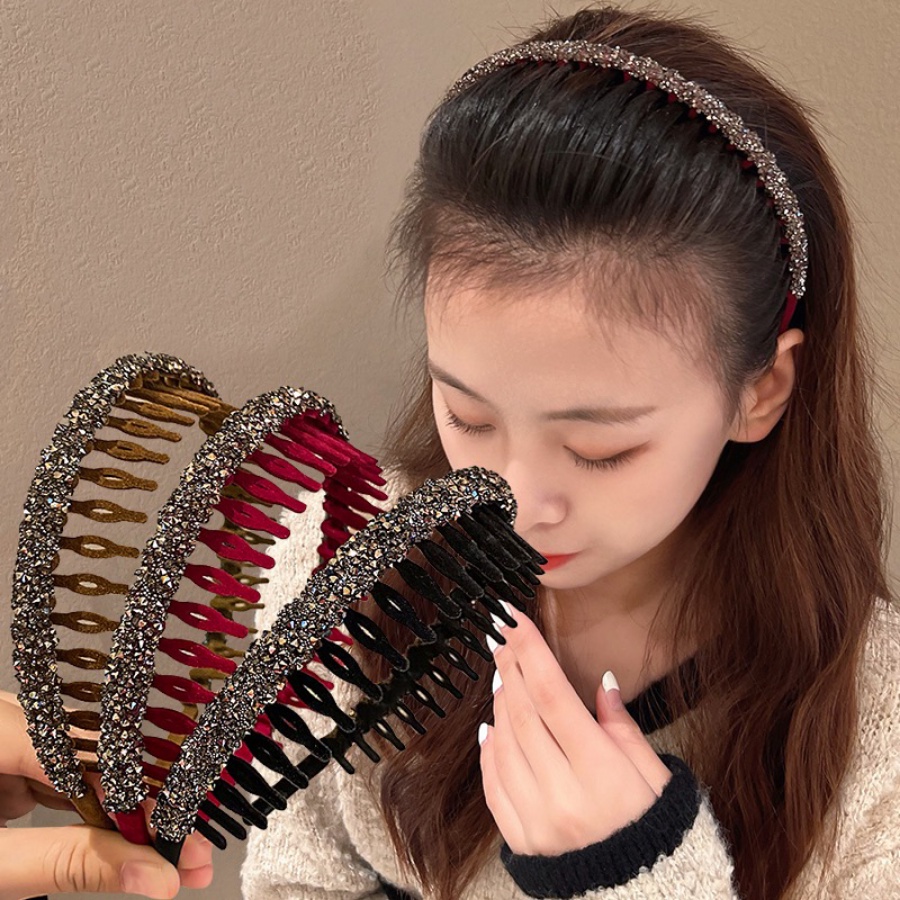 YOUJ Glitter Rhinestone Toothed Headband Korean Women Hair Band Hoop ...