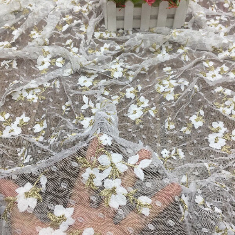 Water-soluble Lace Fabric Milk Silk Gold Thread Gauze Embroidered ...