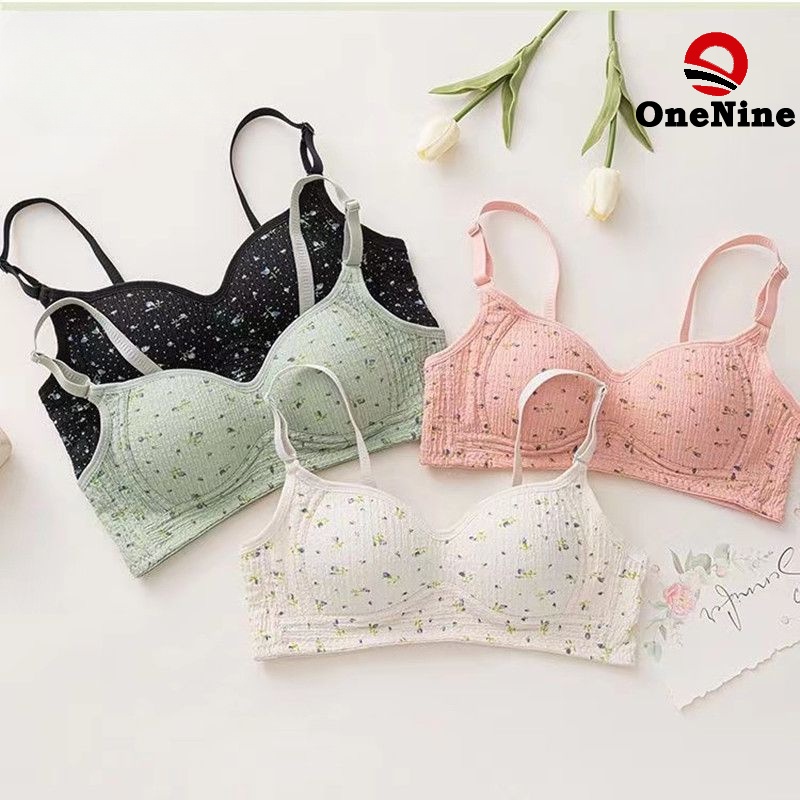 New Cotton Bra For Woman No Wire Bras Chest Gathering With Small Flower ...