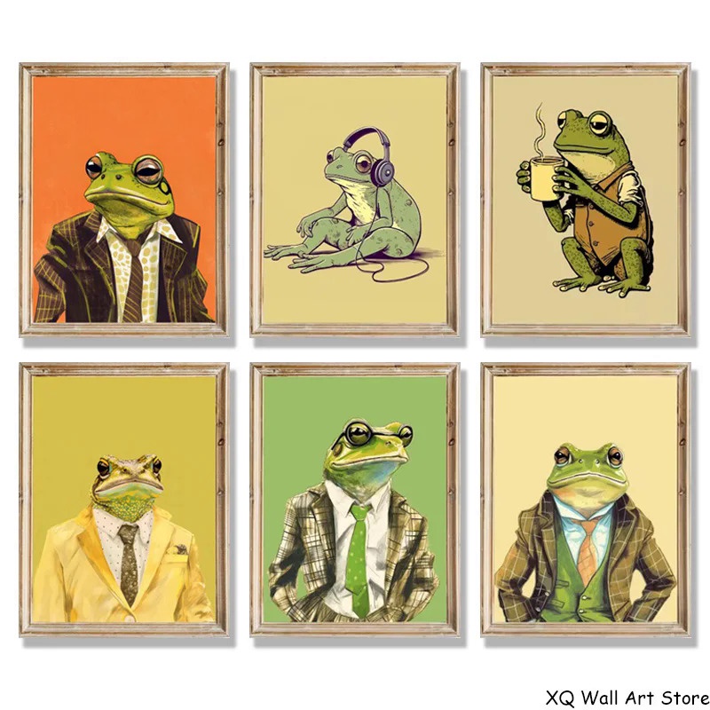 Retro Funny Frog Posters Wall Art Prints Canvas Paintings HD Pictures ...