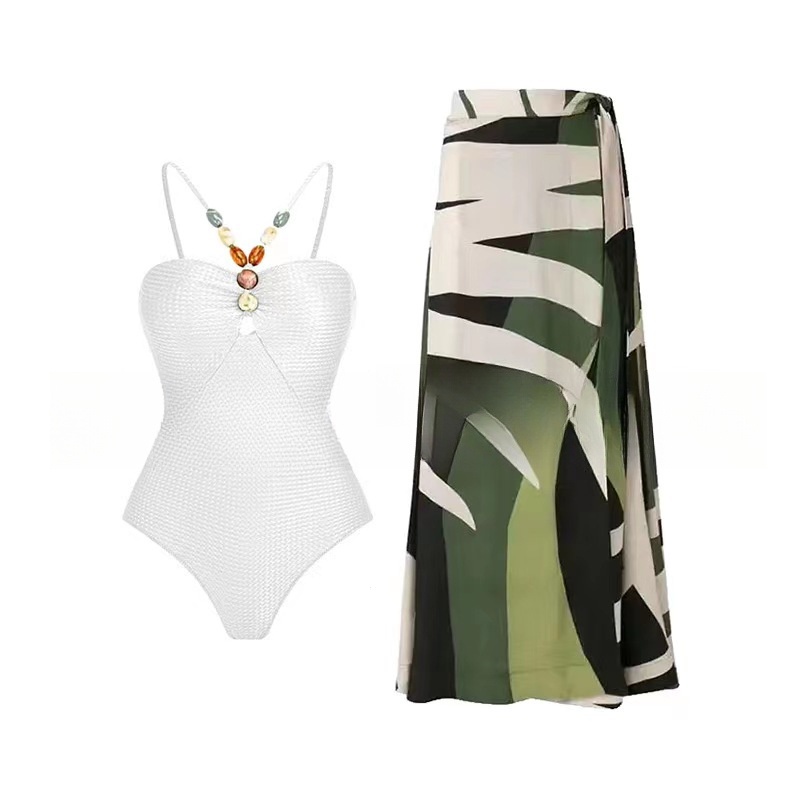 One Piece Swimsuit With Skirt Cover Up For Women Summer Beach Dress ...