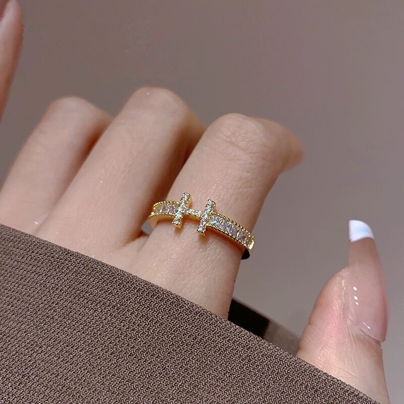 French Gentle Micro-Inlaid Diamond H Letter Ring Female Niche Design ...