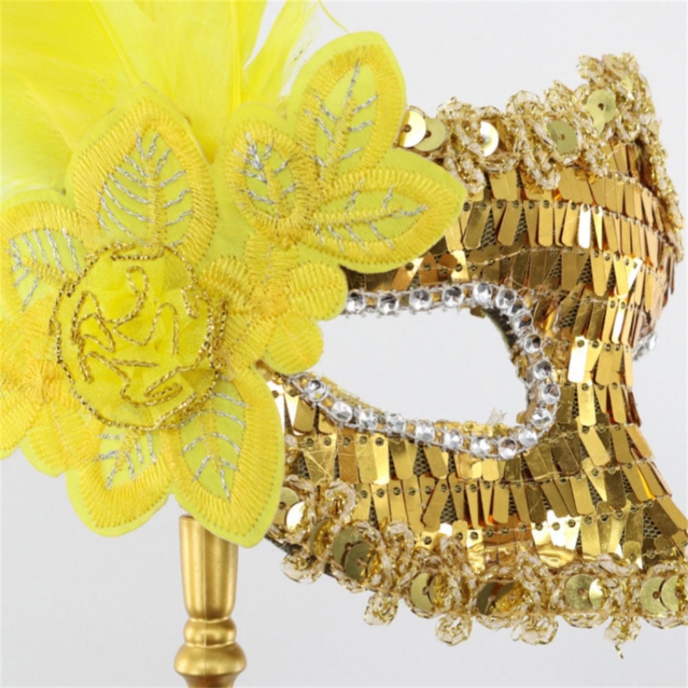 Masquerade Princess Mystique Handheld Removable Side Flower Sequin Half ...