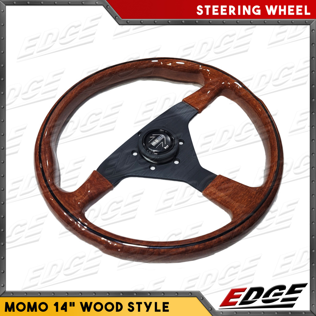 MOMO 14" - 5106 - Wood Style Steering Wheel // universal with horn button racing sports car ...