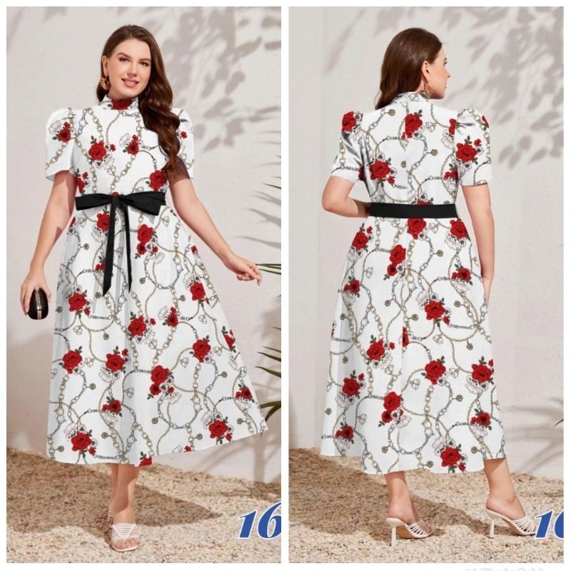 HQ FASHION ELEGANT PLUS SIZE FLORAL PRINT TURTLE NECK WHITE MAXI DRESS ...