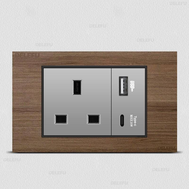 British Series Wall Switch Power Socket Switch USB-C Gray Function ...
