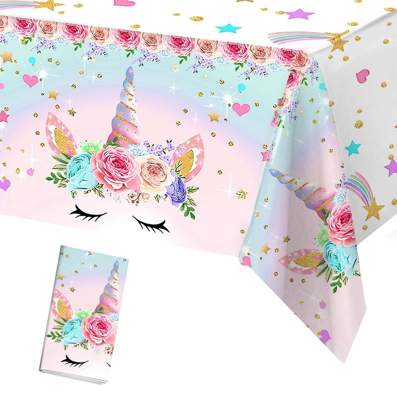220*130Cm Rainbow Unicorn Table Cloth 6 Seater Plastic Tableware ...
