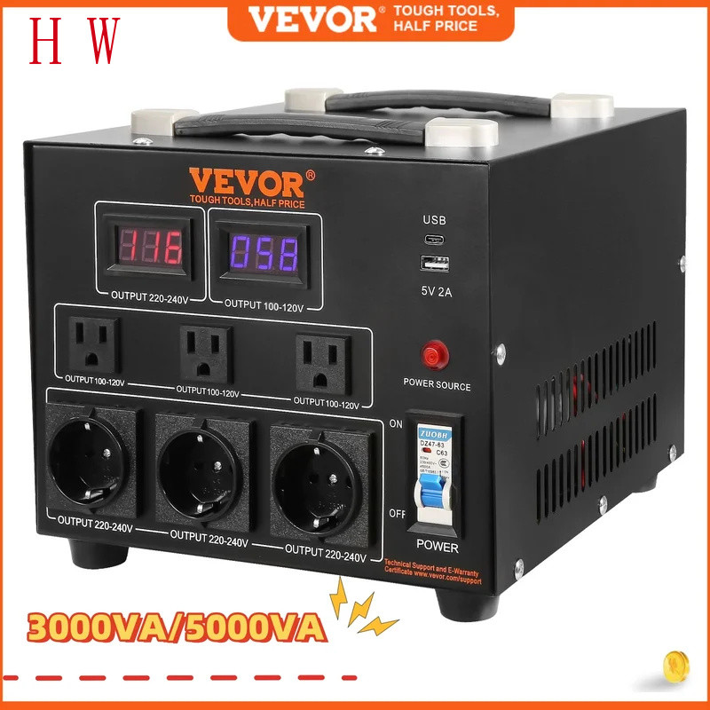 VEVOR Voltage Converter Transformer 3000/5000W Heavy Duty Step Up/Down Transformer Convert 110V ...