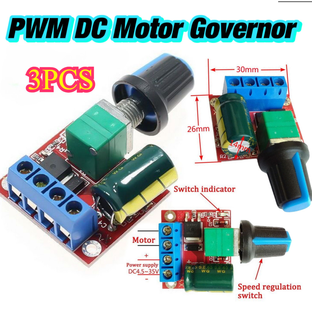 3PCS Mini 5A PWM Max 90W DC Motor Speed Controller Board Module DC-DC 3V-35V Speed Control ...