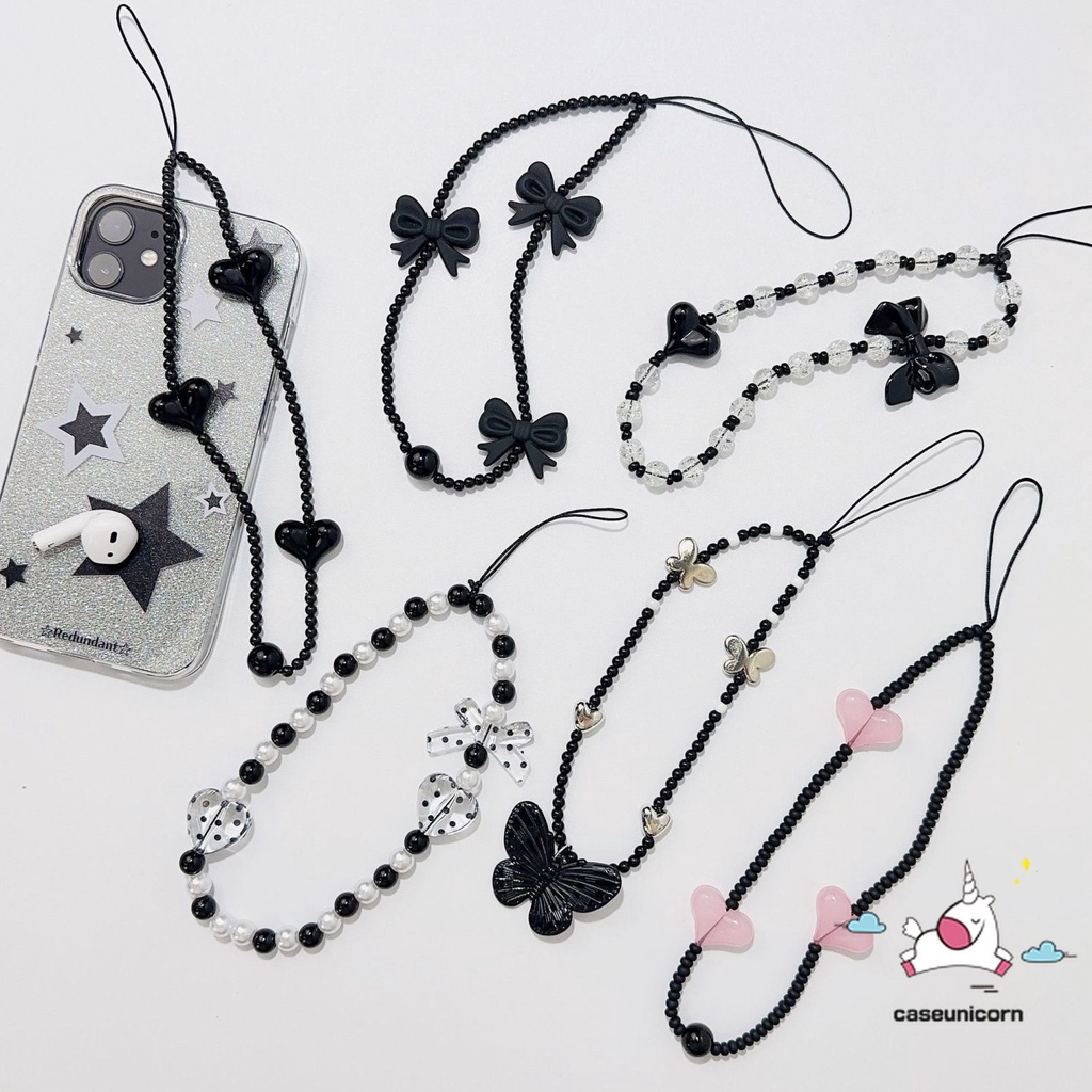 Korean Love Heart 3D Bowknot Butterfly Phone Chain Acrylic Beaded ...