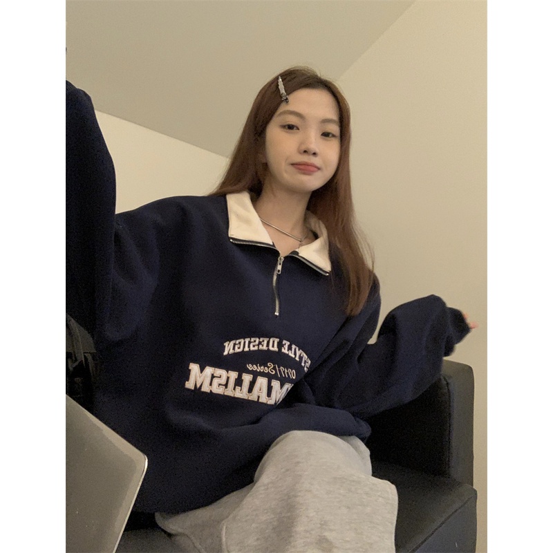 SELLDA M-2XL Women Sweatshirt Korean Embroidery Oversized Long Sleeve ...