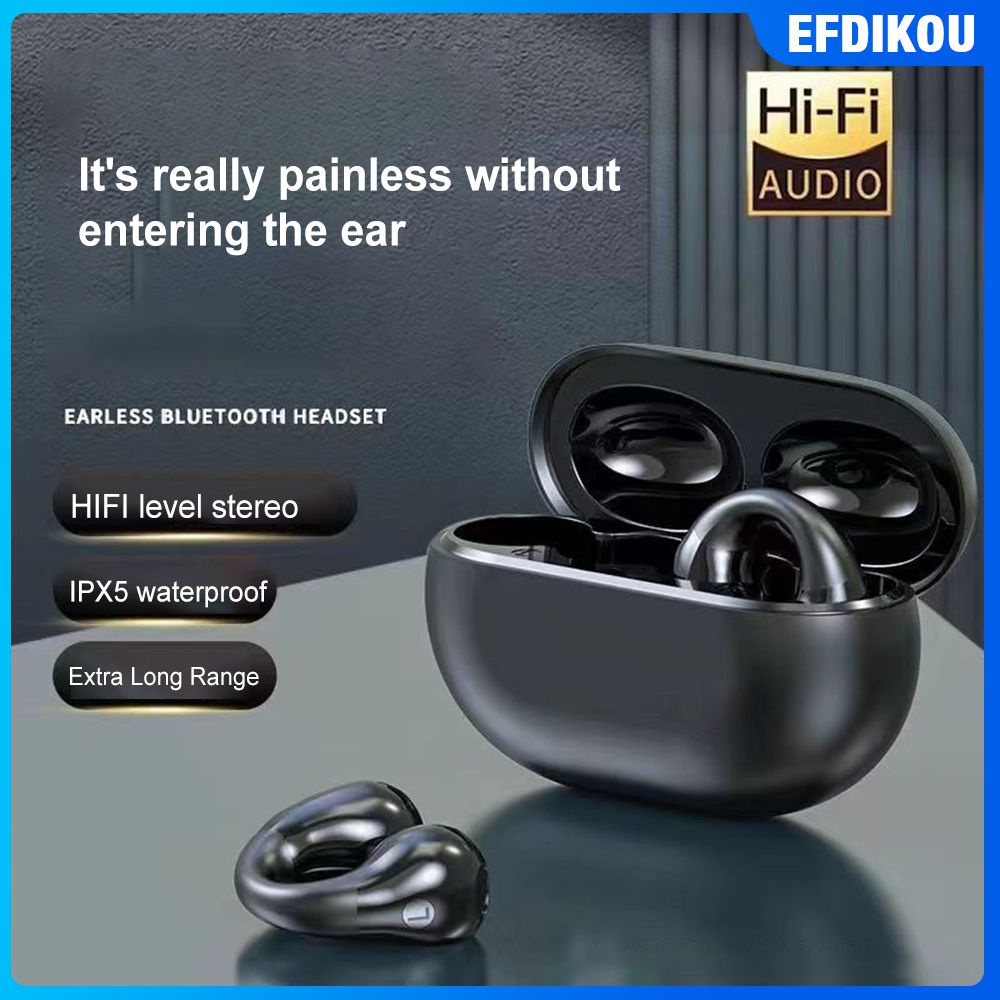 New Clip-on Bone Conduction Bluetooth 5.3 Earphones IPX5 Waterproof CVC ...