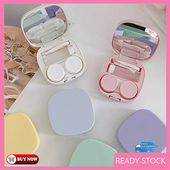 Cute Candy Solid Color Contact Lens Kit Eye Care Kit with Mirror Clean ...