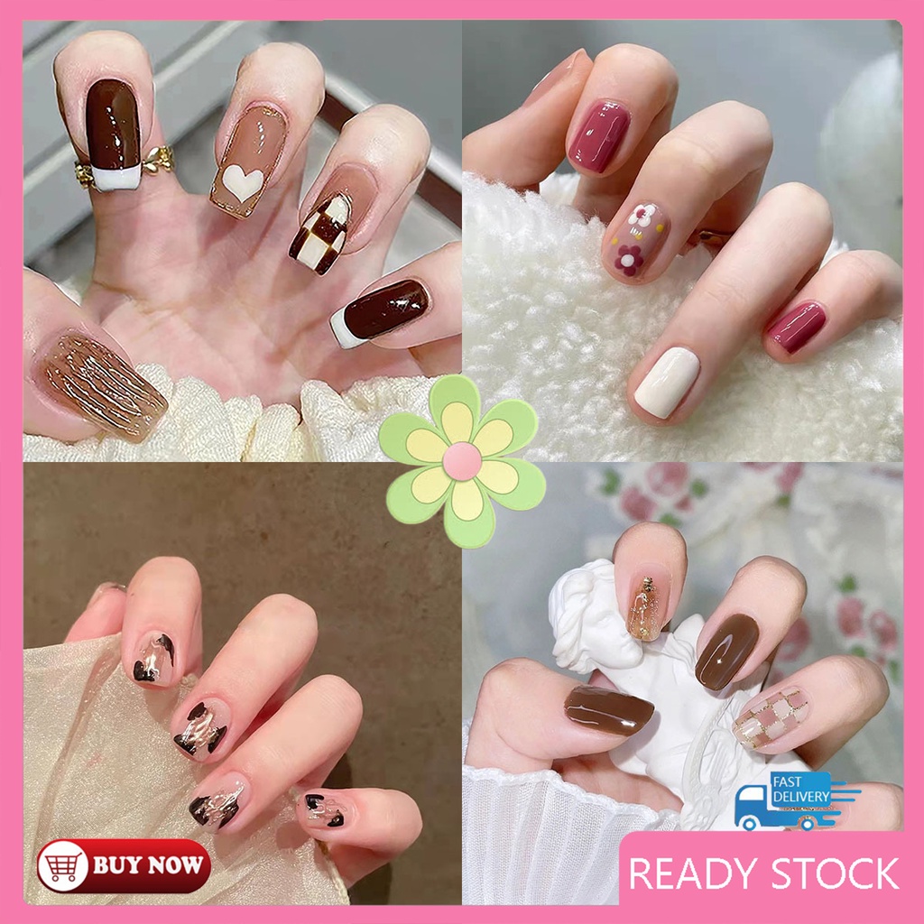 24pcs Fake Nails Set Fashion False Nails Art Decoration Press on Nails ...
