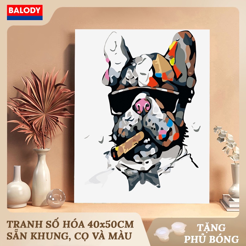 Digitized coloring painting of a smoking player dog 40x50cm MS356 ...