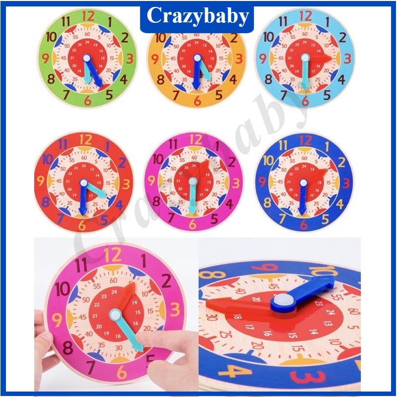 Montessori Math Toys Wooden Clock Kids Learn To Tell The Time Wood ...