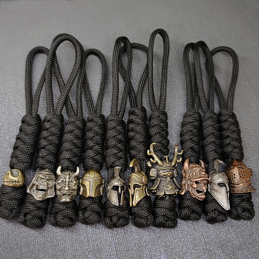 Vintage Copper Lanyard Keychain Biker helmet Pendant Woven Paracord ...