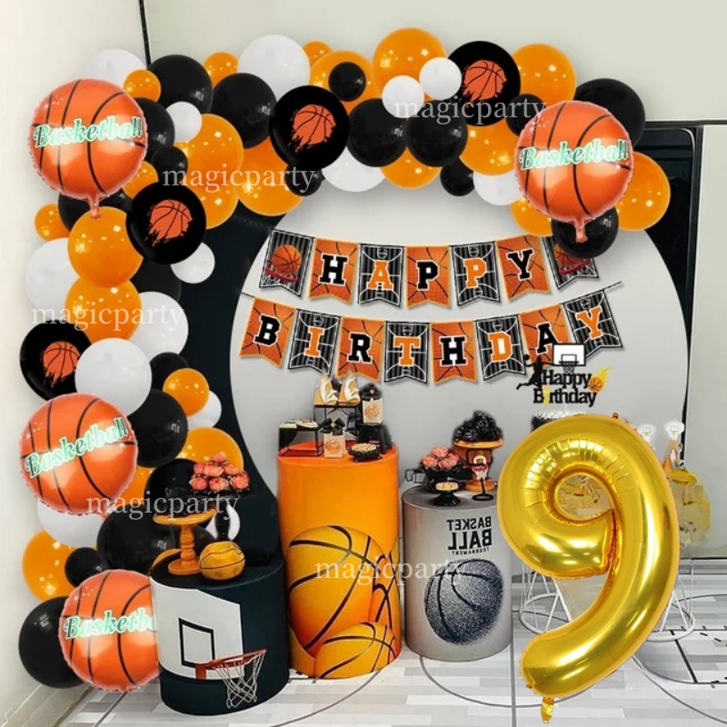 Basketball Balloon NBA Theme Black Orange White Balloon 32Inch Number ...