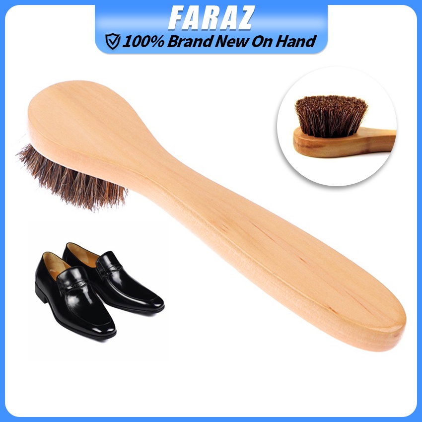 Horse Hair Shoe Brush Long Handle Brush Round Head Solid Wood Shoe Boot ...
