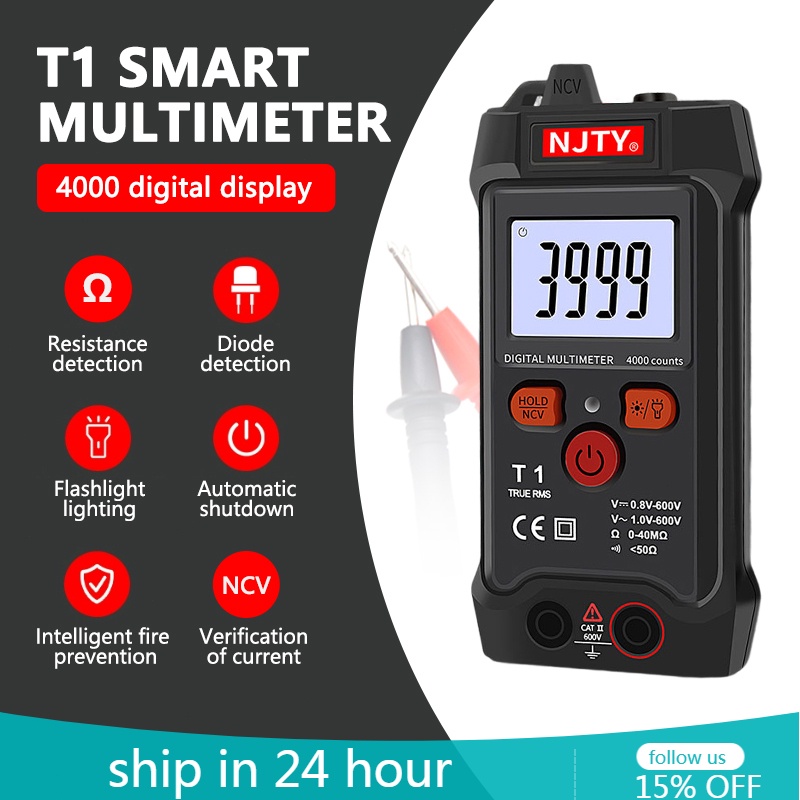 LCD Digital Multimeter High Precision Multitester Auto Range NCV 4000 ...
