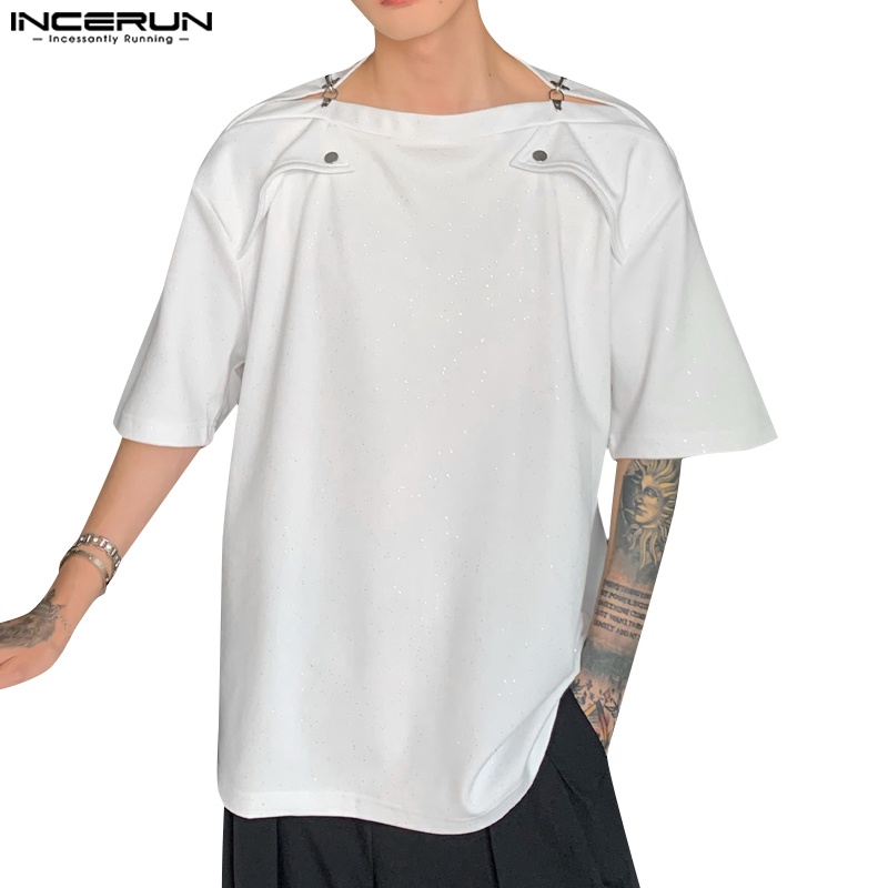 INCERUN Men Korean Patchwork Splash Ink Full Star Glitter One Shoulder ...