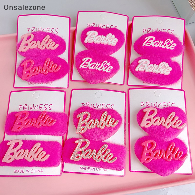 ONPH Fashion Barbie Letter Heart Hairpin Sweet Pink Plush Hair Clip ...